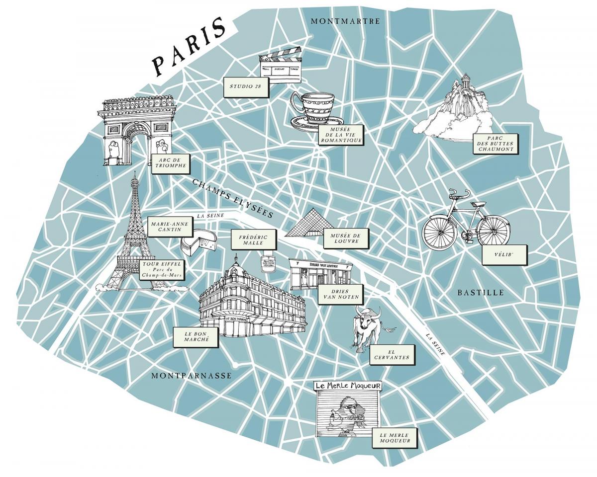 Paris map illustration - Paris illustrated map (Île-de-France - France)